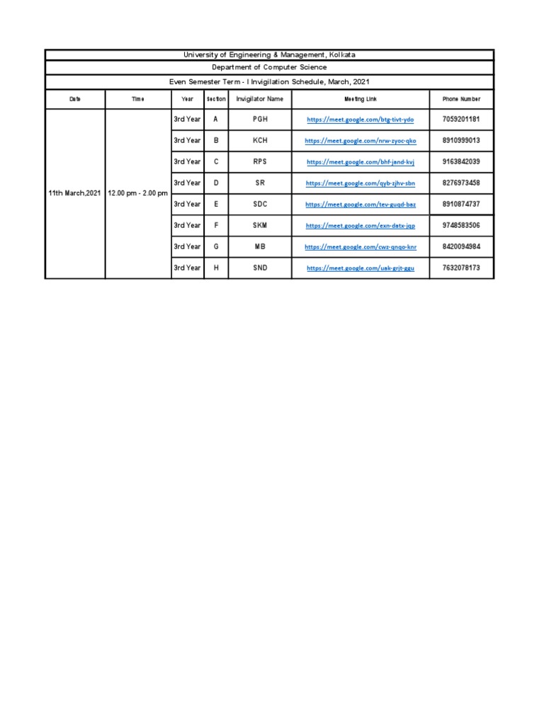 Invigilation Schedule T1 D4!18!22 | PDF | Science & Mathematics | Computers