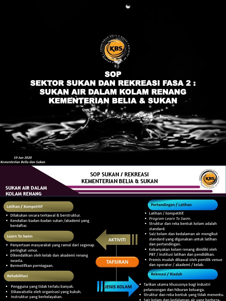 SOP Sukan Air Dalam Kolam Renang 190620 KBS | PDF