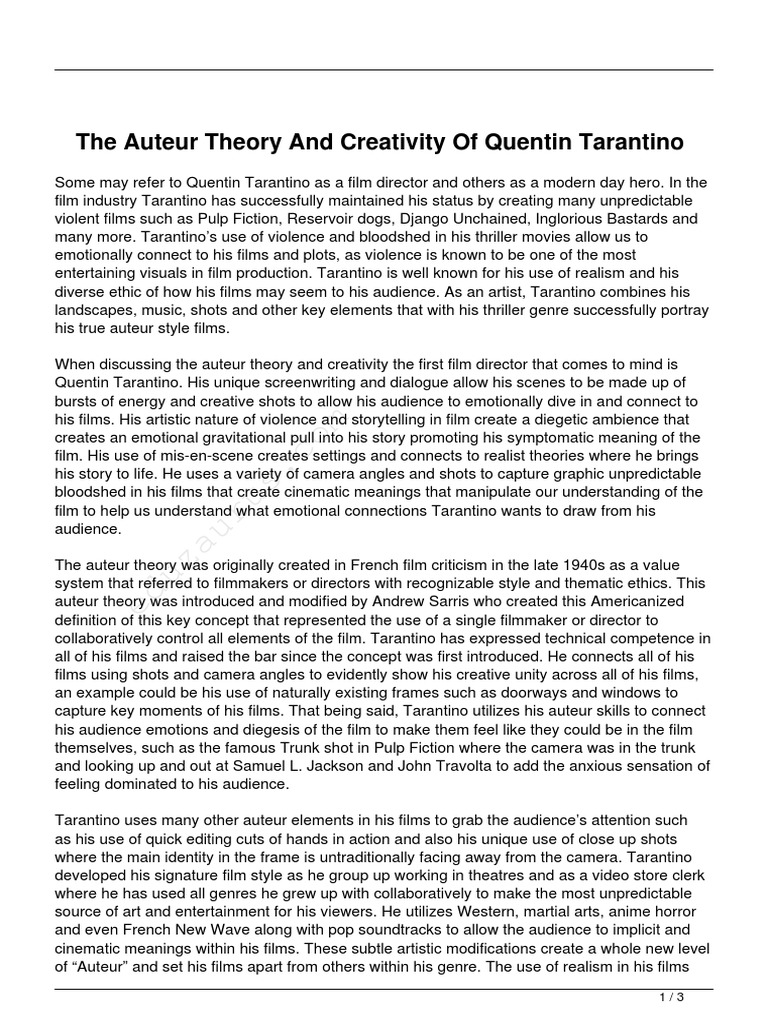 The Auteur Theory and Creativity of Quentin Tarantino | Download Free ...