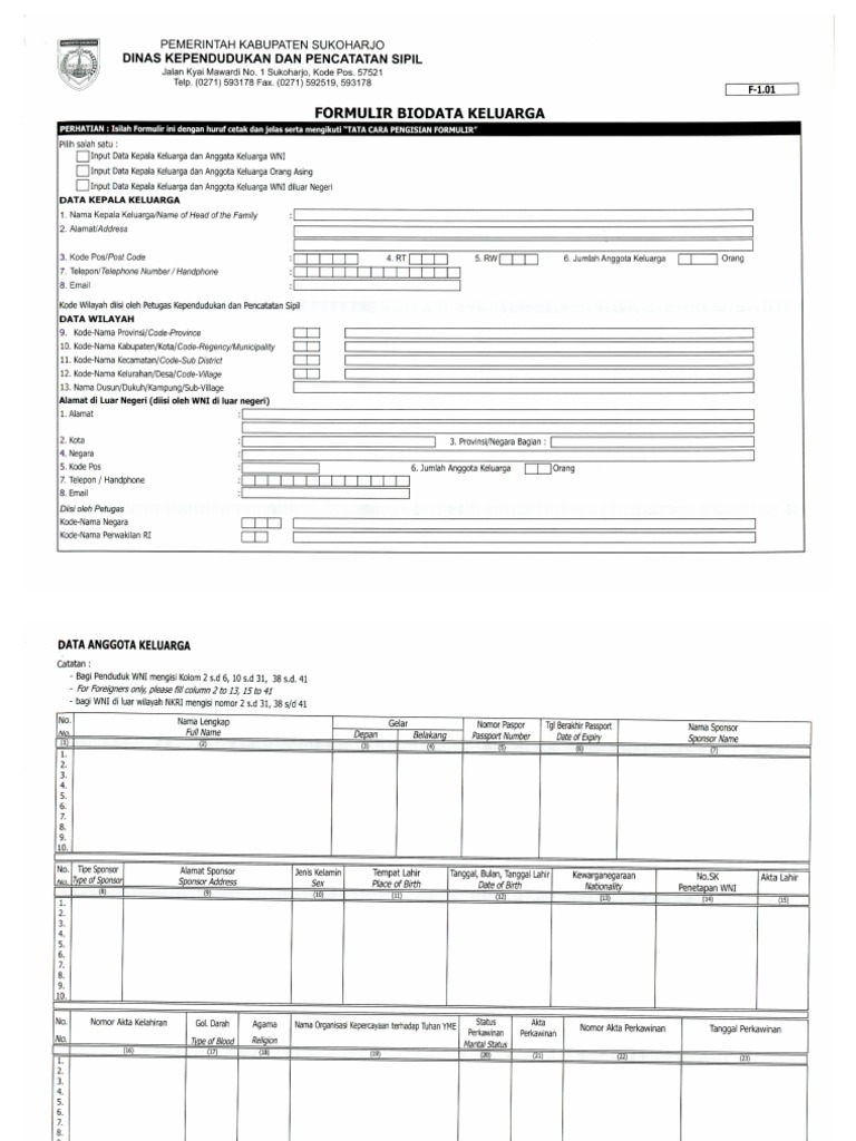 9868-Formulir Biodata Keluarga (f-1 01) | PDF