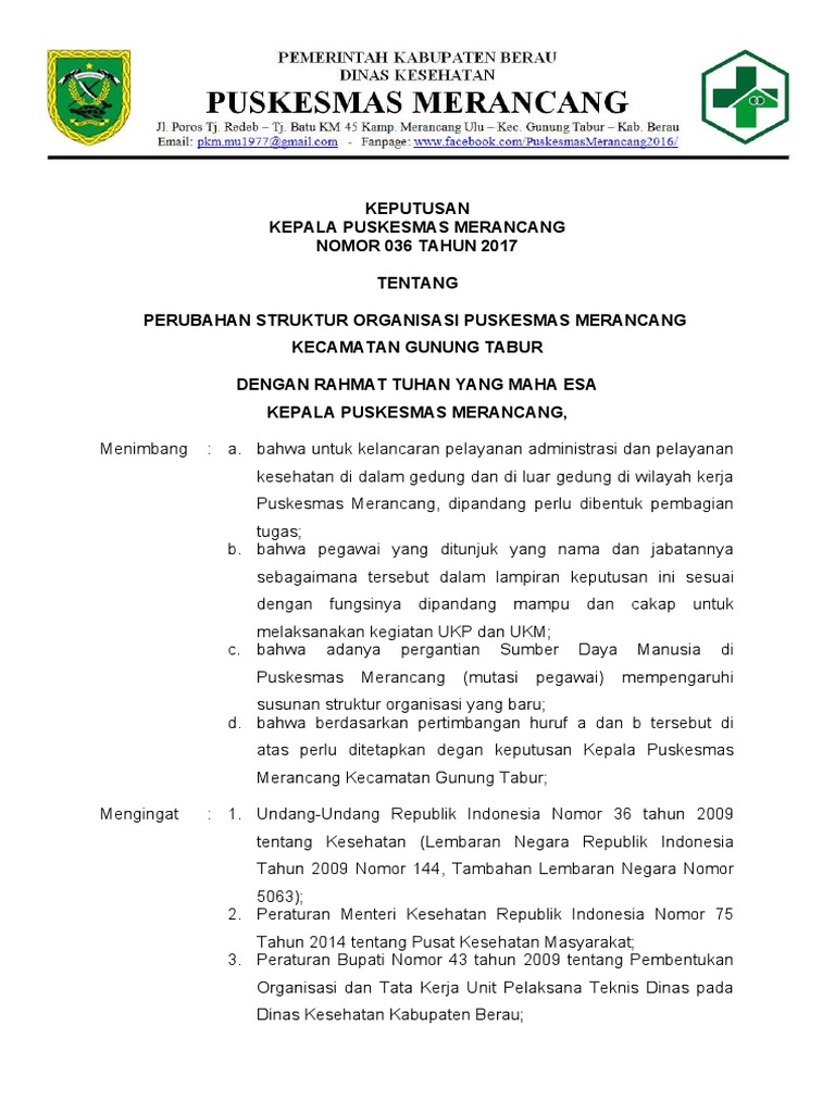 SK Perubahan Struktur Organisasi | PDF