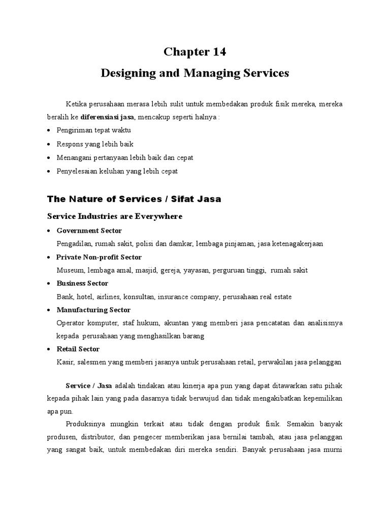 Rangkuman Chapter 14 - Merancang Dan Mengelola Jasa | PDF