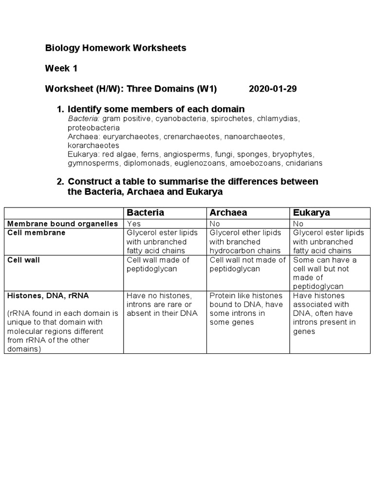 Biology Homework Worksheets | PDF | Cell (Biology) | Prokaryote