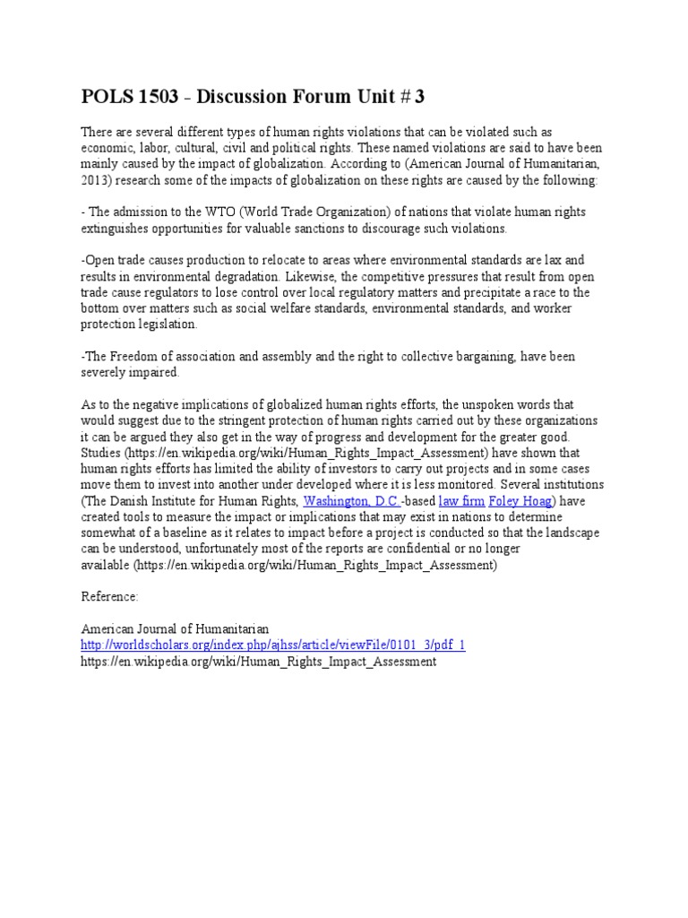 POLS 1503 Discussion Forum Unit # 3 | PDF | Social Science
