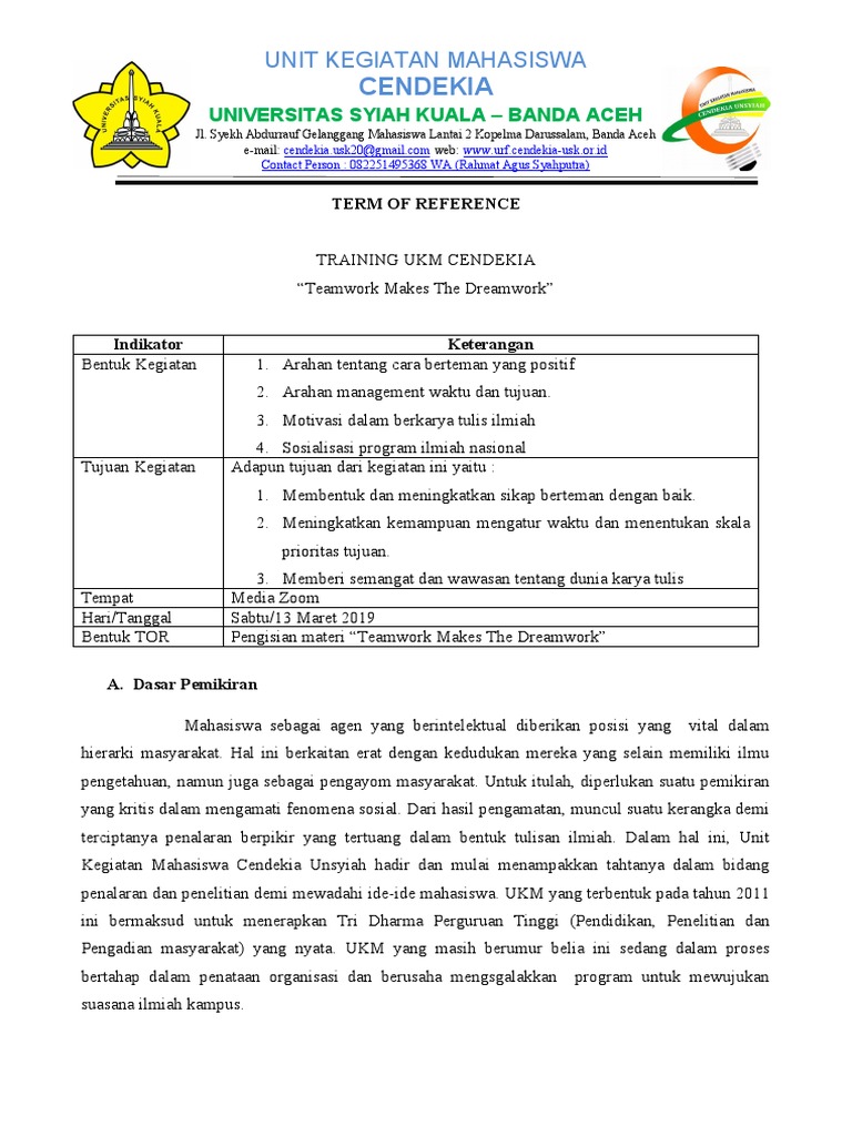 TOR Training Kecendikiaan 2 | PDF