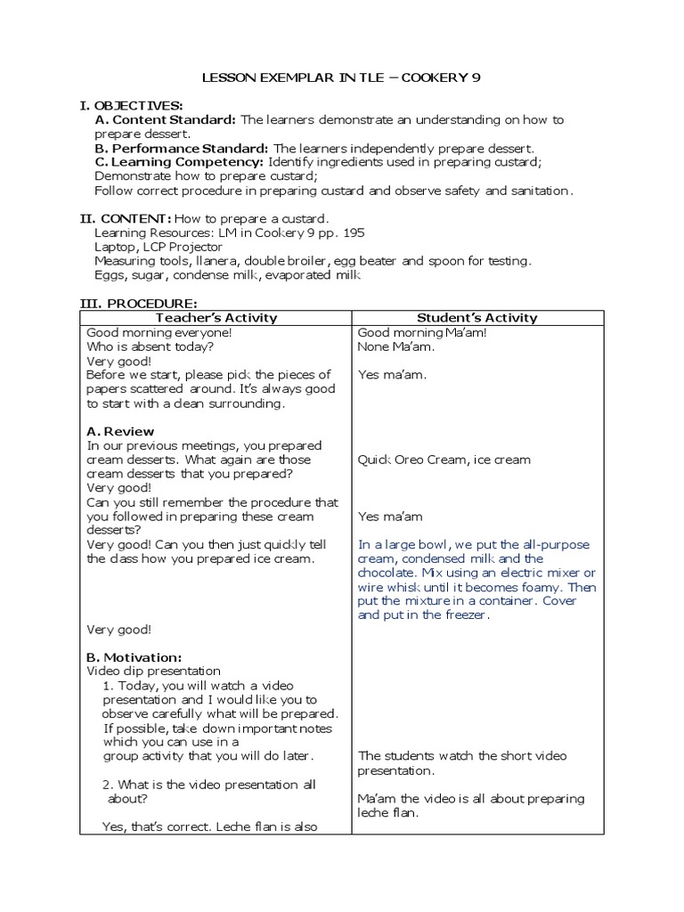 Dessert Preparation Lesson Plan | PDF | Desserts | Foods