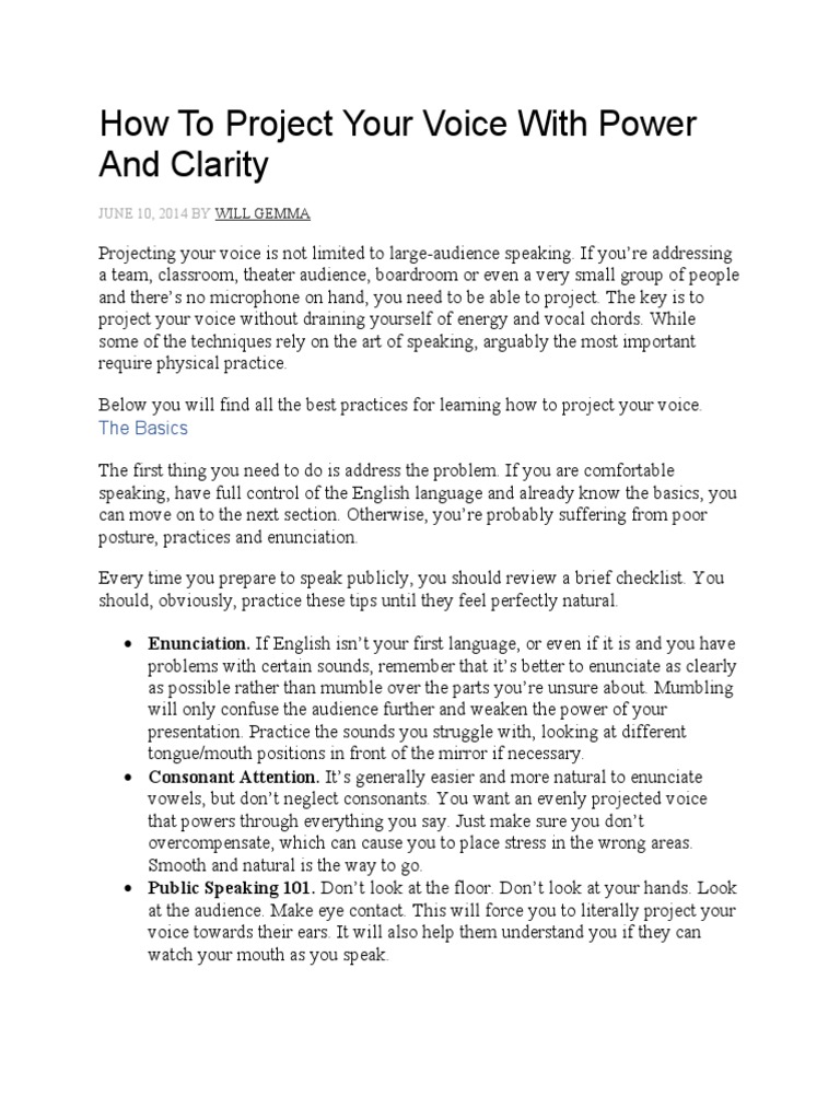 6 Tips to Project Your Voice With Power and Clarity | PDF | Human Voice ...