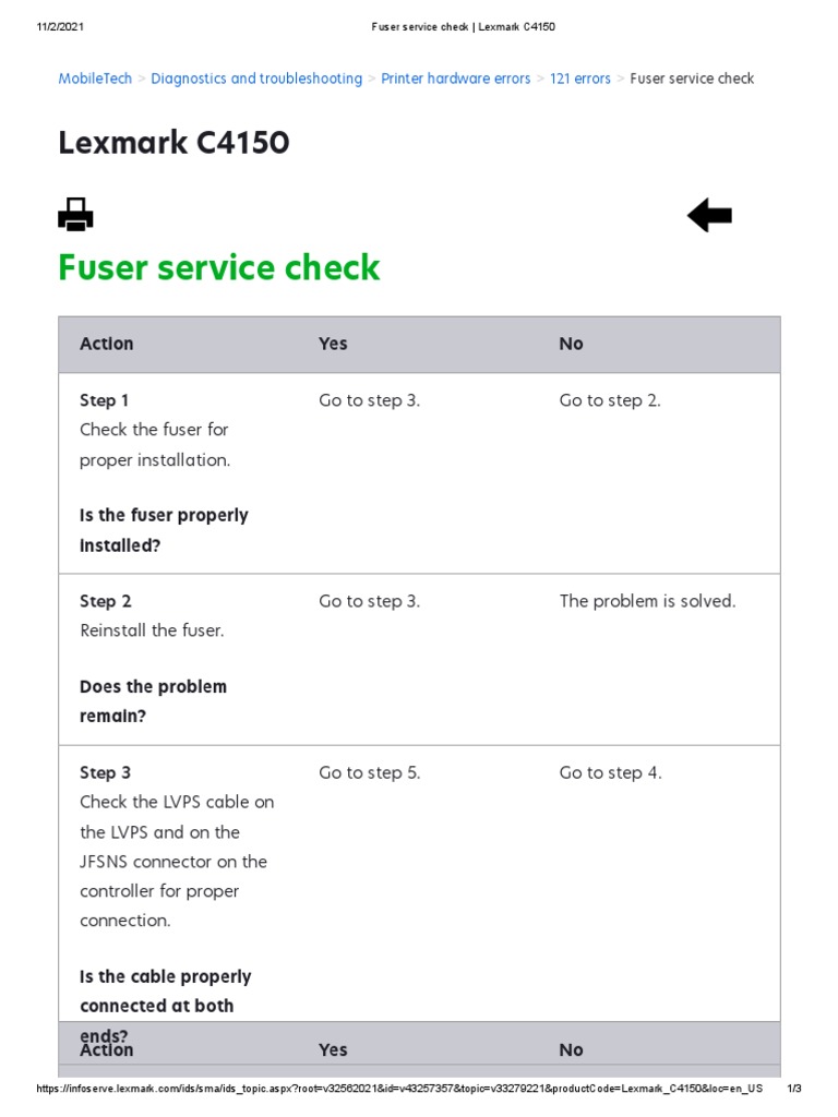 Fuser Service Check - Lexmark C4150 | PDF | Equipment | Manufactured Goods