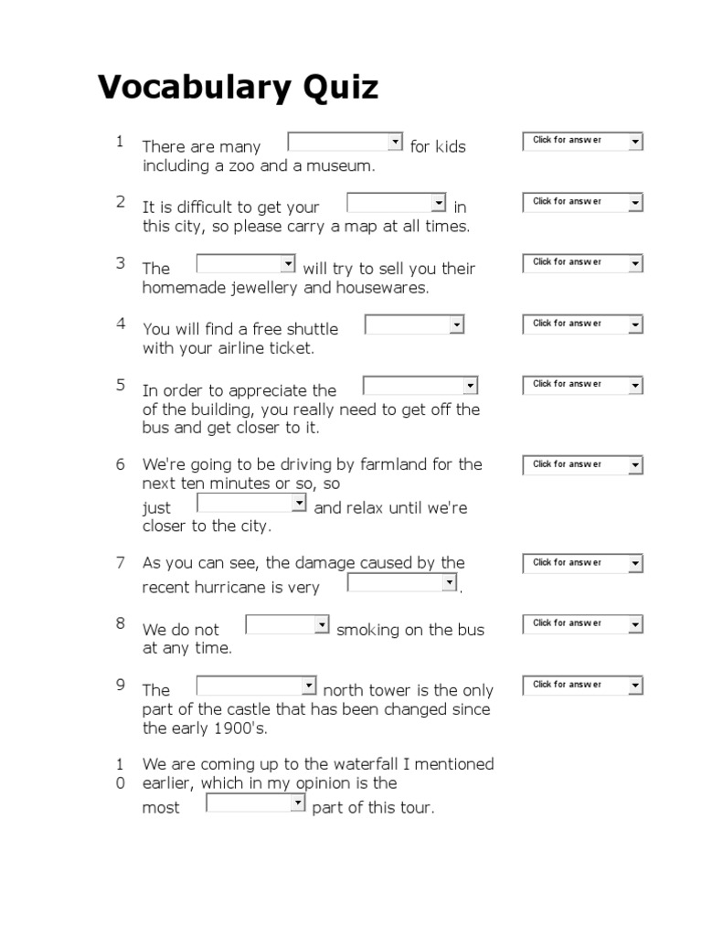 Vocabulary Quiz with Answers PDF | PDF