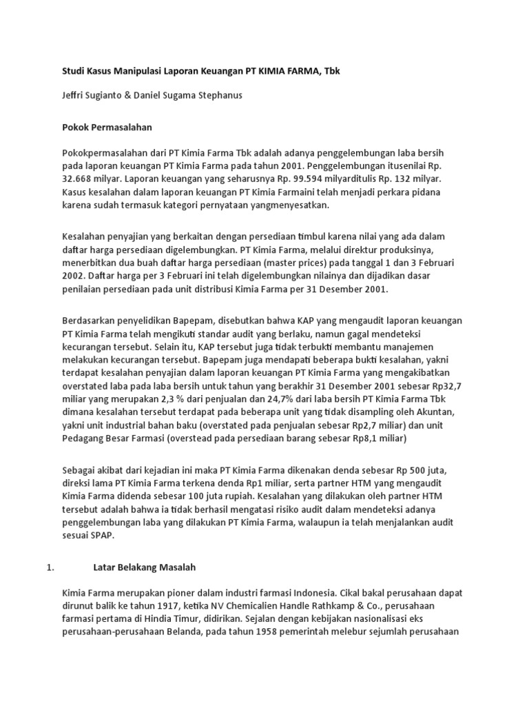 Penggelembungan Laporan Keuangan Pt Kimia Farma Pdf