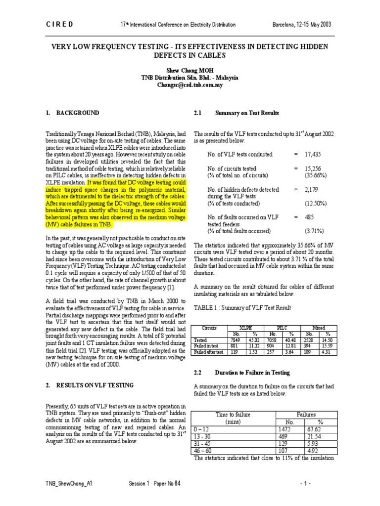 VERY LOW FREQUENCY TESTING - ITS EFFECTIVENESS TNB MOH Malysia | PDF ...