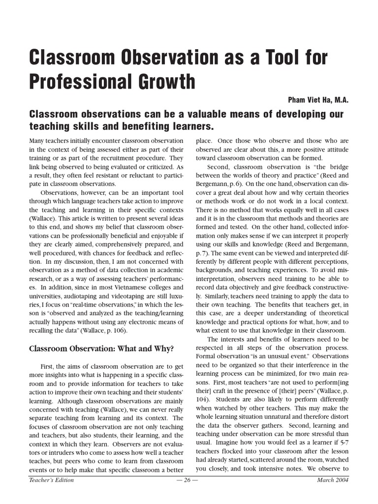 Classroom Observation As A Tool For Professional Growth | PDF ...