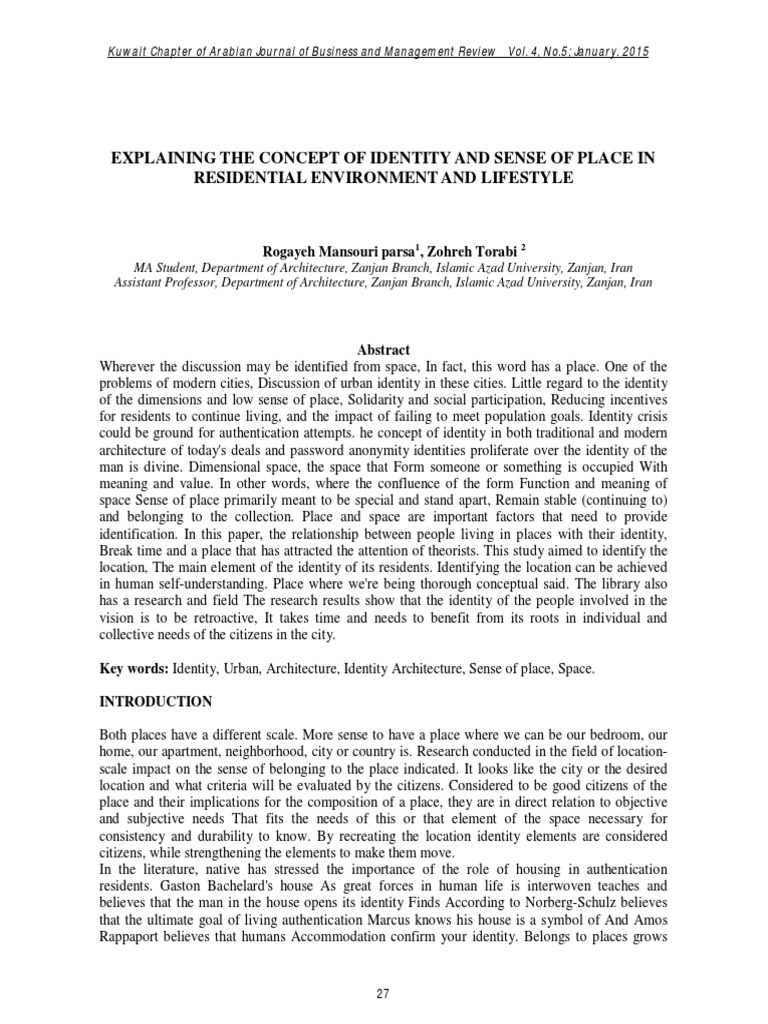 Exploring the Relationship Between Identity, Sense of Place, and the ...