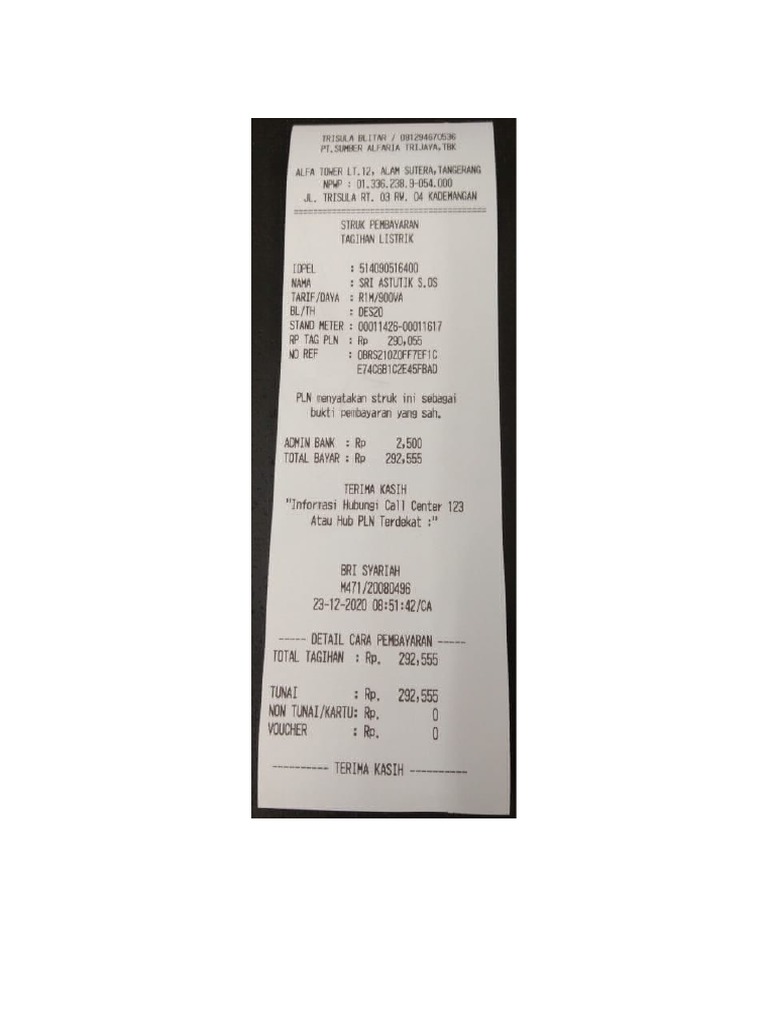 Struk Pembayaran Listrik | PDF
