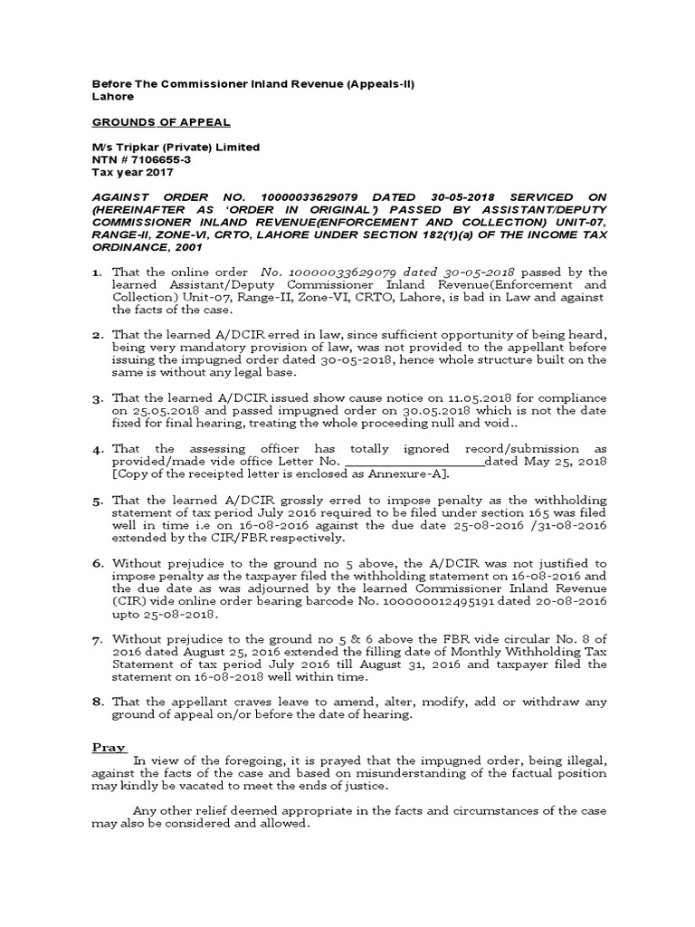 Grounds of Appeals 2017 | PDF | Taxes | Common Law