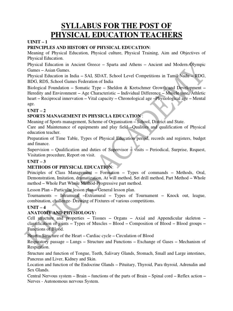 Syllabus For The Post of Physical Education Teachers | PDF | Physical ...