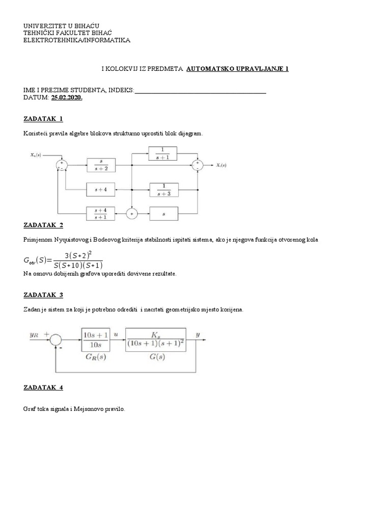 Automatsko Upravljanje 1 | PDF