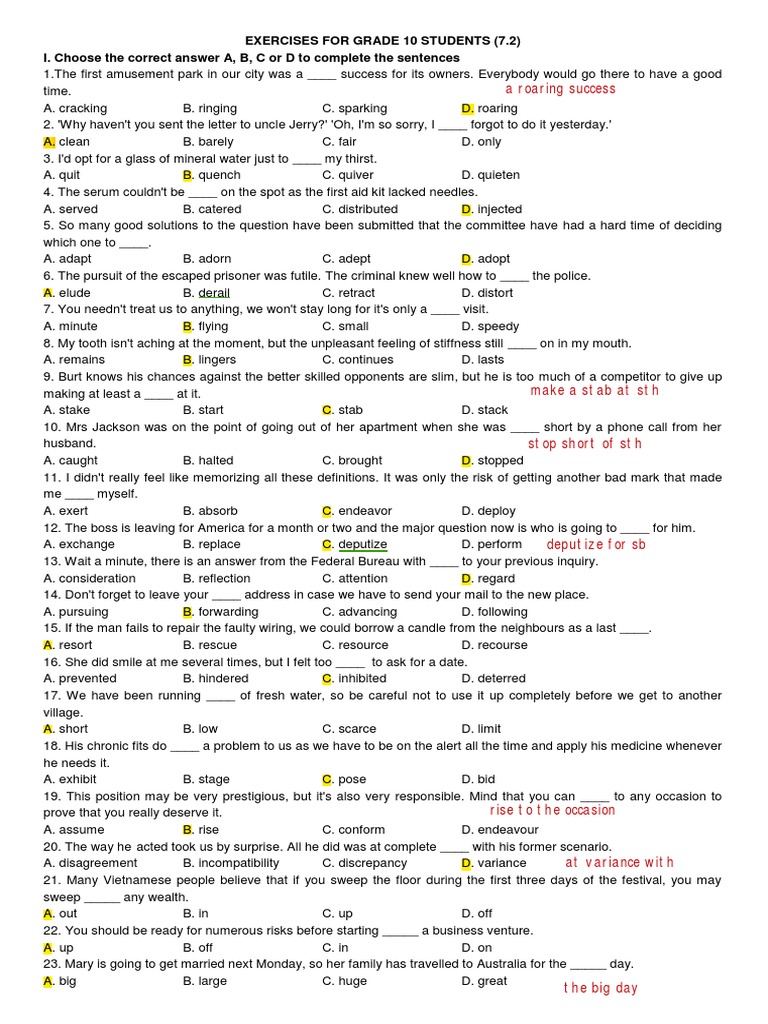 Exercises For Grade 10 Students | PDF | Phobia