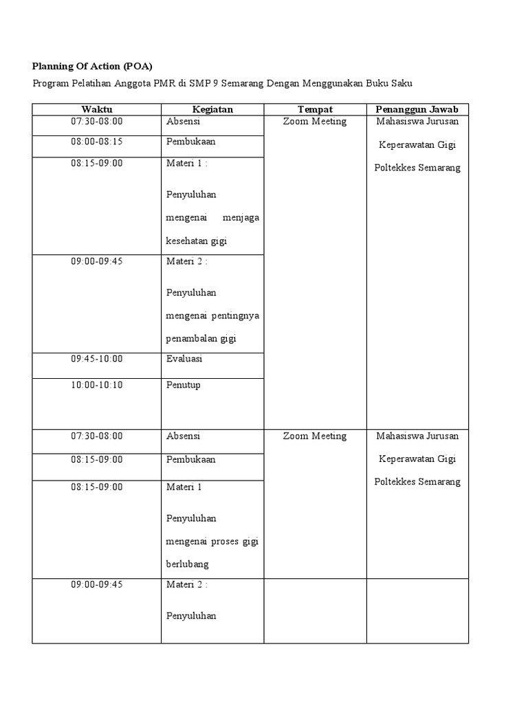 Planning of Action (POA) | PDF