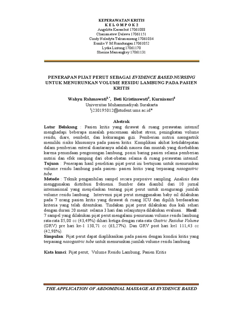 Picot Jurnal Keperawatan Kritis - Kelompok 2) | PDF