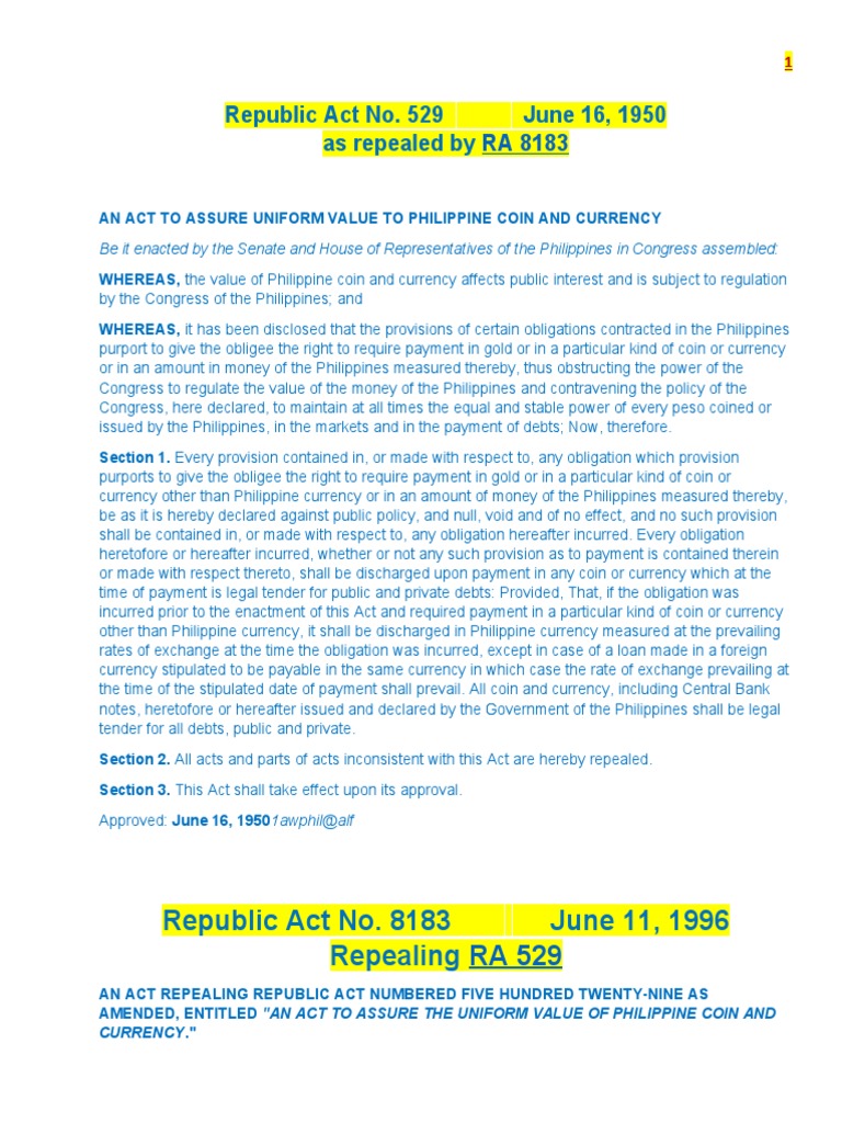 Republic Act No 3135 PDF Mortgage Law Currency
