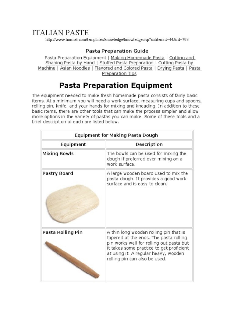 Italian Paste: Pasta Preparation Equipment | Download Free PDF | Pasta ...