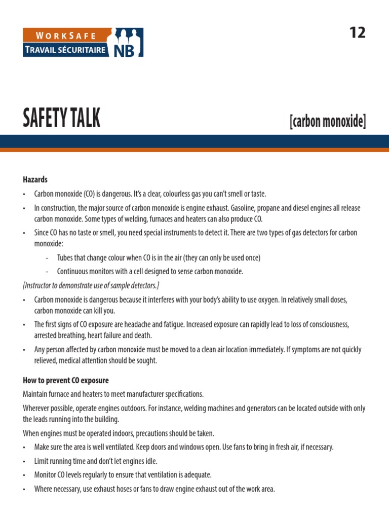 Safety Talk: (Carbon Monoxide) | Download Free PDF | Carbon Monoxide ...