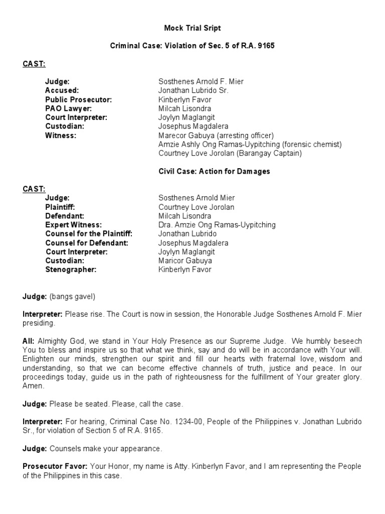 Mock Trial Script - Final | PDF | Witness | Judge