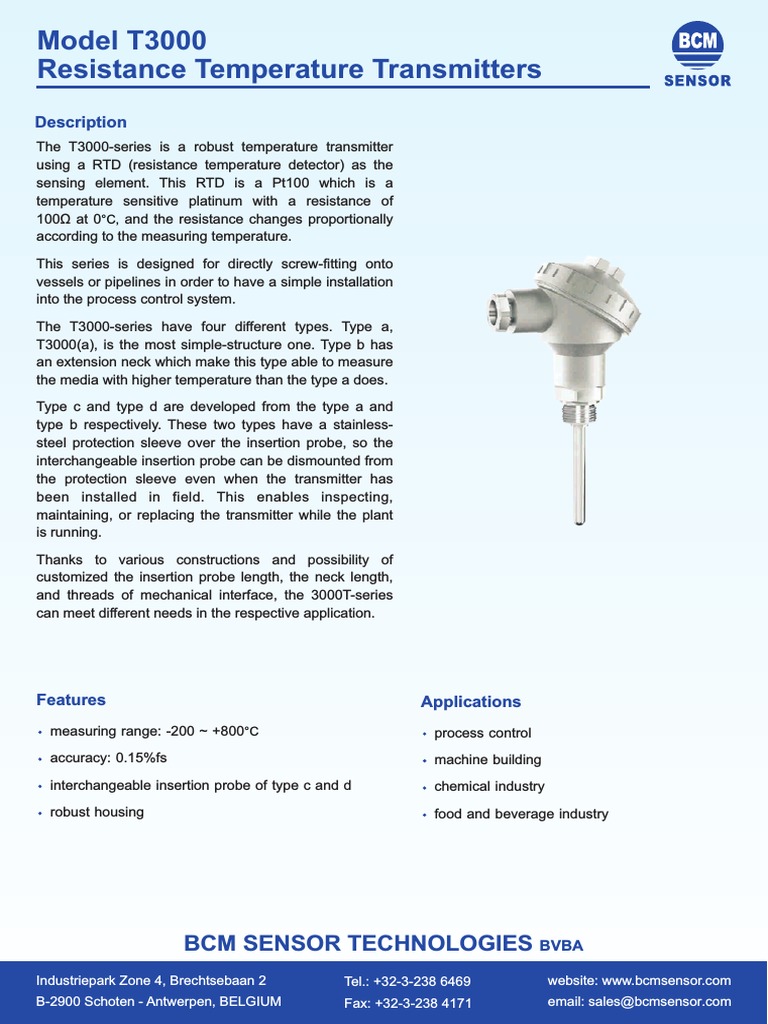 Model T3000 Resistance Temperature Transmitters: BCM Sensor ...