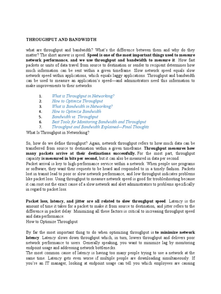 Throughput and Bandwidth | PDF | Bandwidth (Computing) | Computer Network