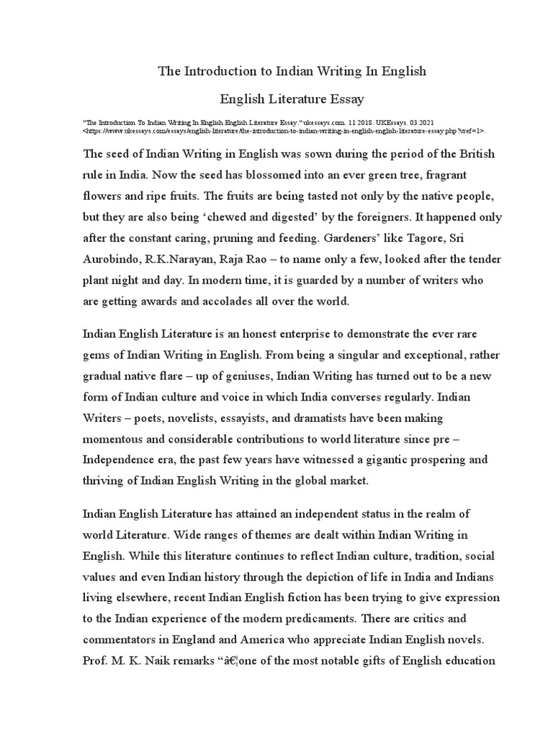 Introduction To Indian Writing in English Summary | PDF | Rabindranath ...