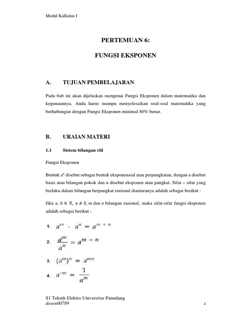 Pertemuan 6 Kalkulus 1 Fungsi Eksponen | PDF