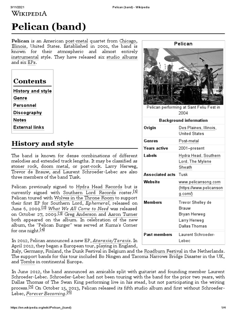 Pelican (Band) - Wikipedia | PDF | Rock Music | Heavy Metal Music