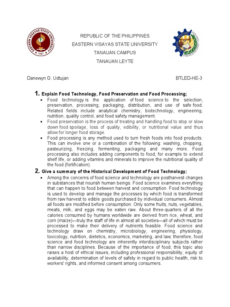 Fundamentals of Food Technology Overview | PDF | Food Processing | Food ...