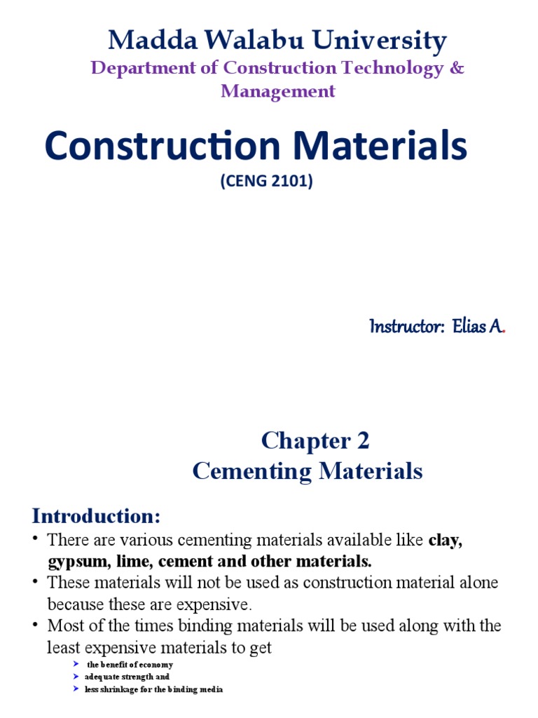 Madda Walabu University: Construction Materials | PDF | Cement | Concrete