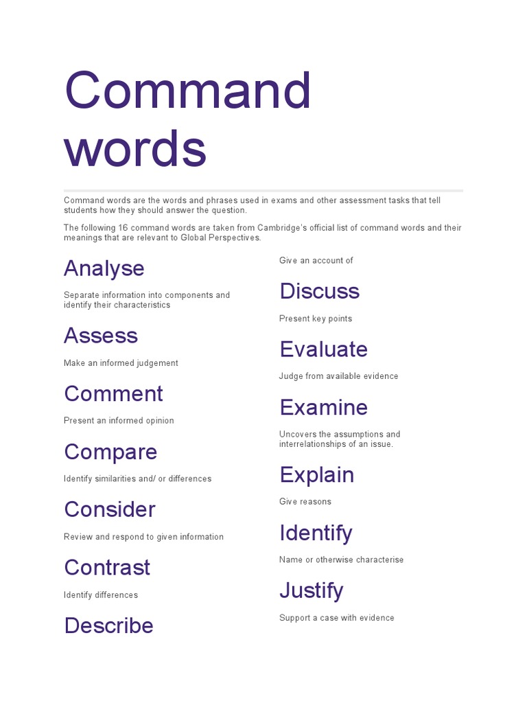 Command Words IGCSE Global Perspectives | PDF