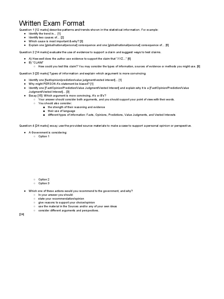 Written Exam Format | PDF