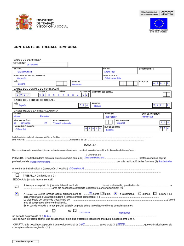 Contrato de Trabajo Temporal | PDF