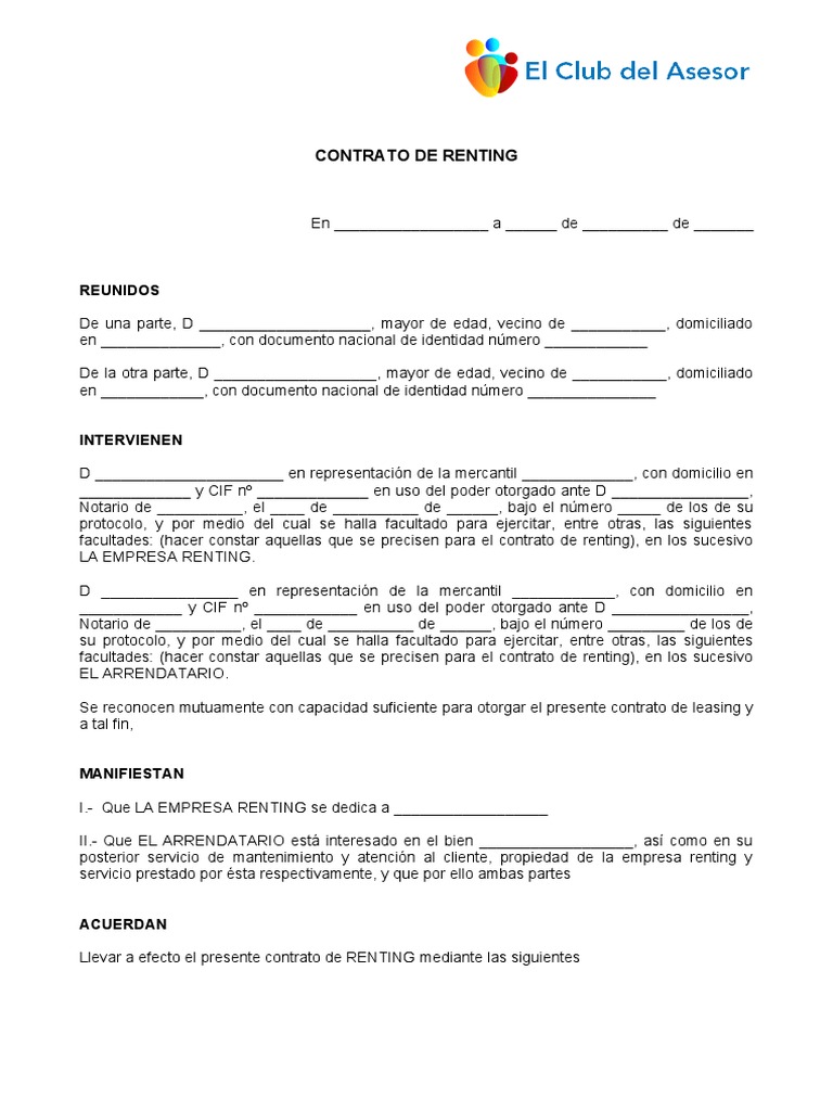 Contrato de Renting | PDF | Póliza de seguros | Business