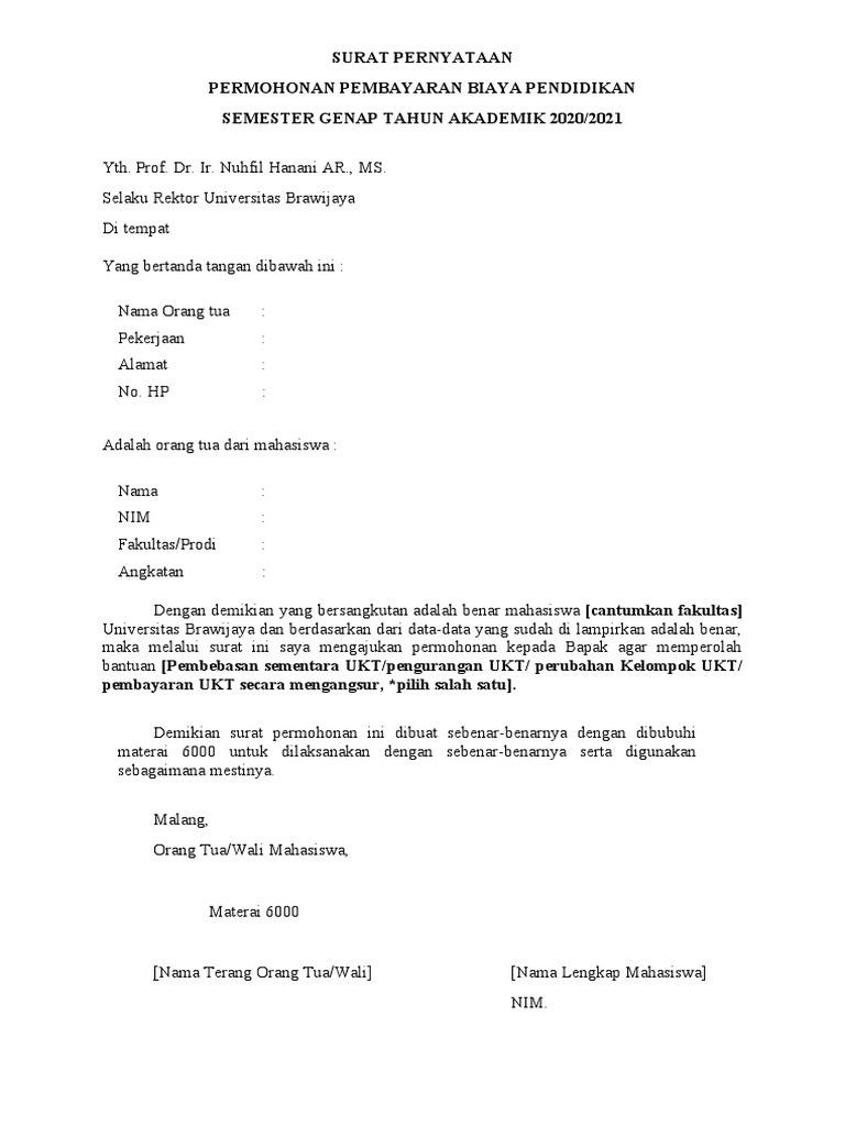 Format Surat Permohonan Kepada Rektor | PDF