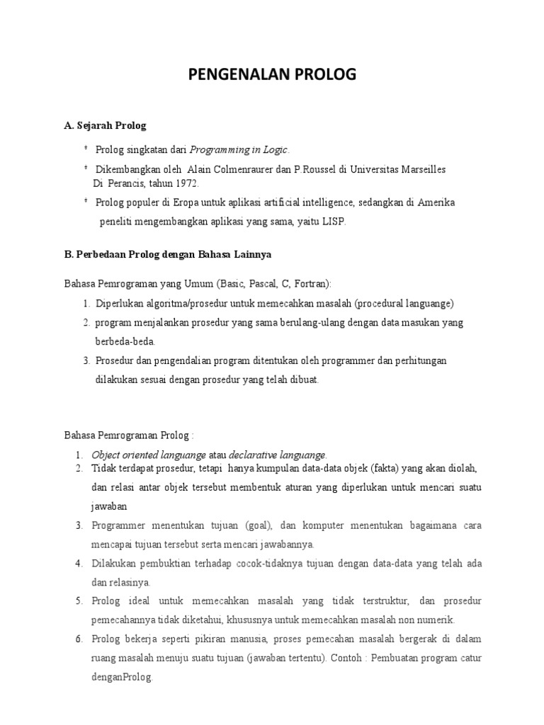 Pengenalan dan Struktur Bahasa Prolog | PDF