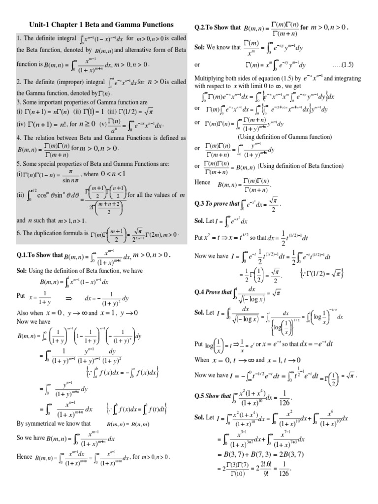 Unit-1 Chapter 1 Beta and Gamma Functions: N M N M N M B | PDF ...