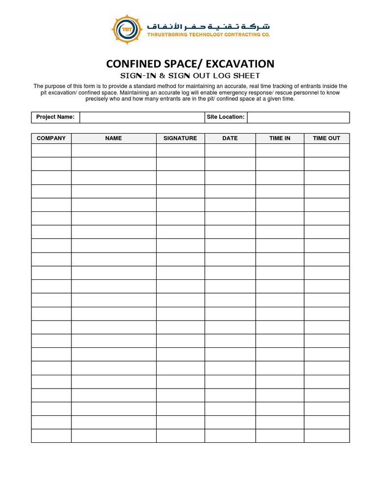 Confined Space Log Sheet | PDF