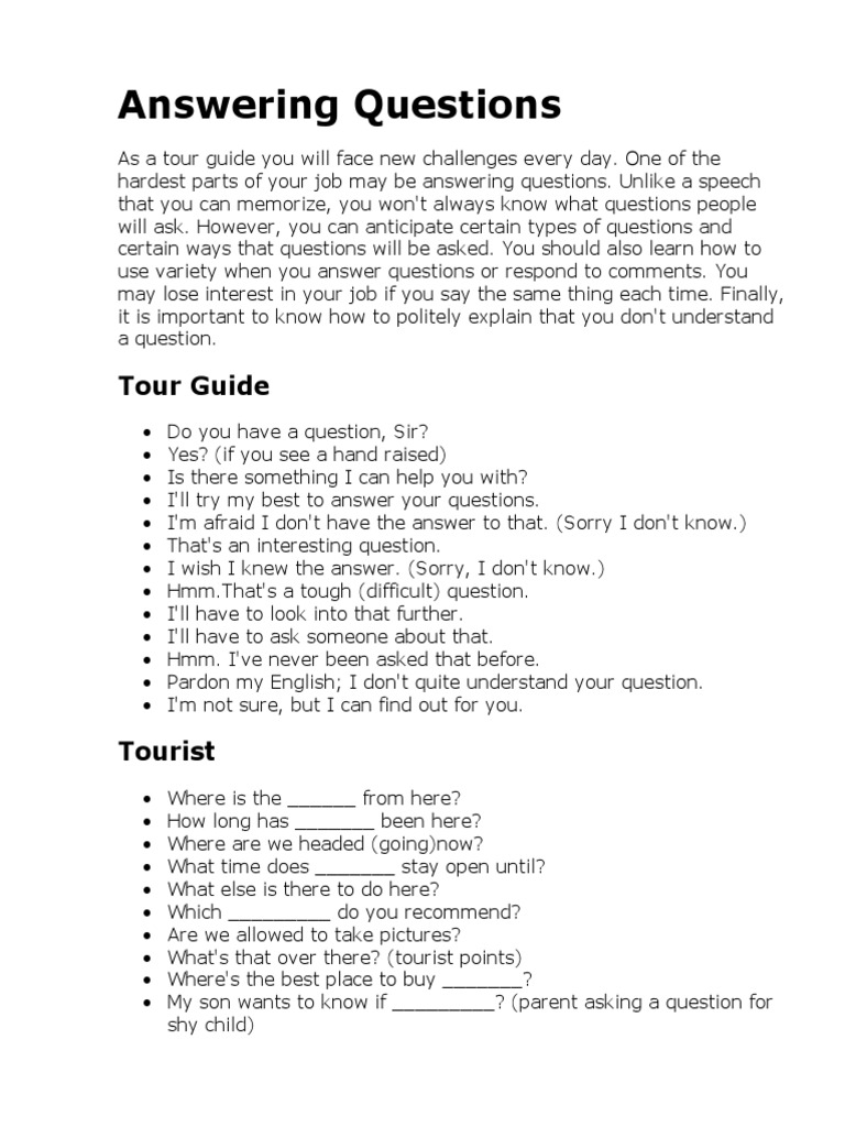 Answering Questions Tour Guide Pdf Question