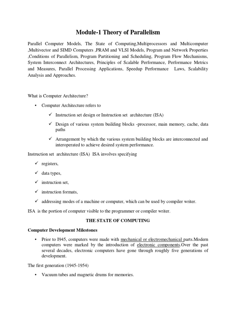Module-1 Theory of Parallelism: The State of Computing Computer Development Milestones | PDF ...