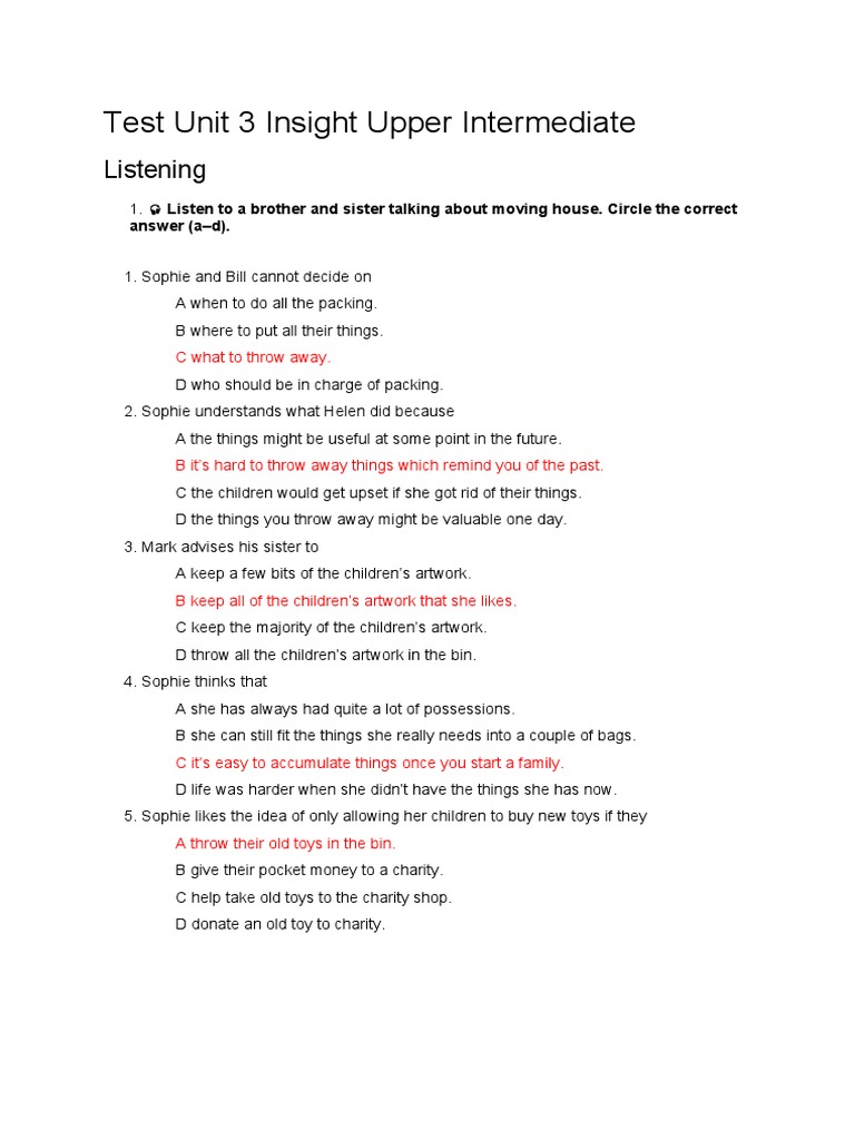 Test Unit 3 Insight Upper Intermediate: Listening | PDF | Paintings