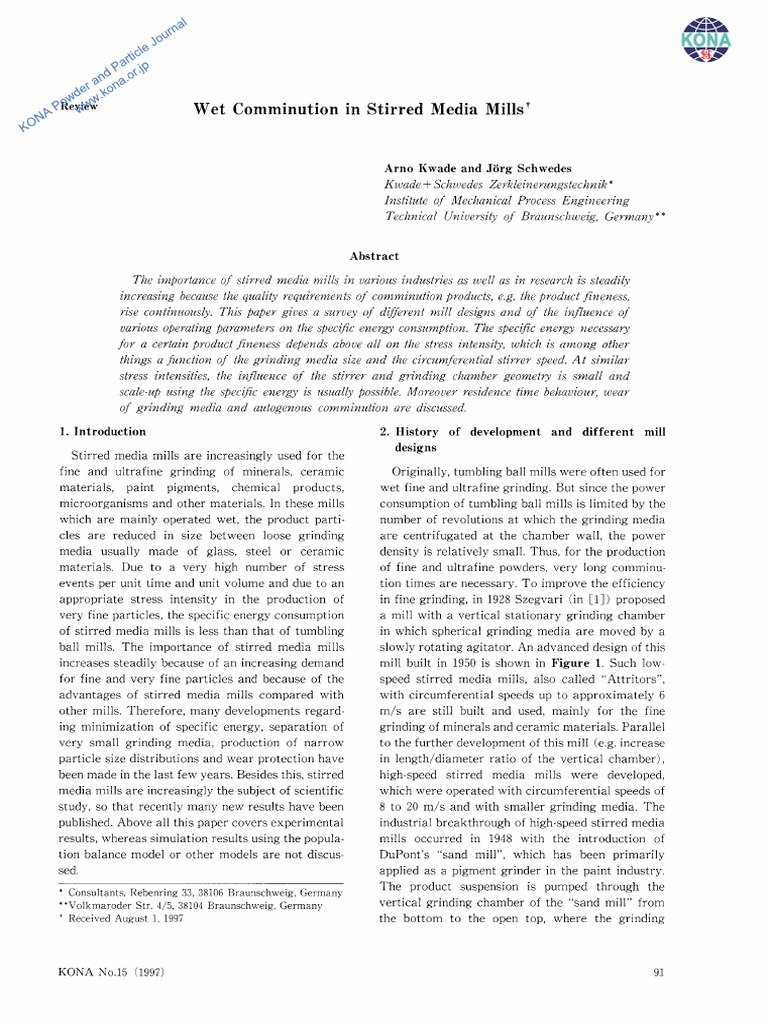 Wet Comminution in Stirred Media Mills: Review | PDF | Mill (Grinding ...