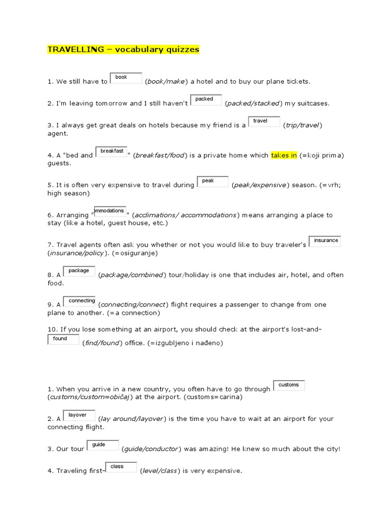 Travelling Vocab Quiz | PDF | Transport | Business