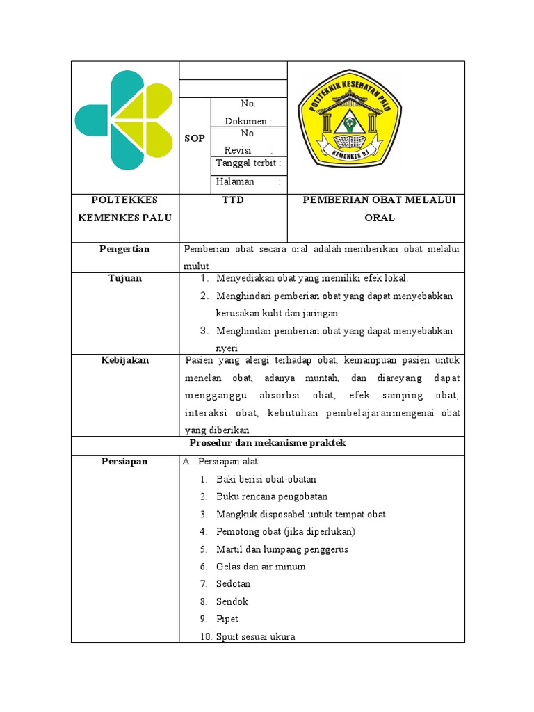 Sop Pemberian Obat Oral | PDF