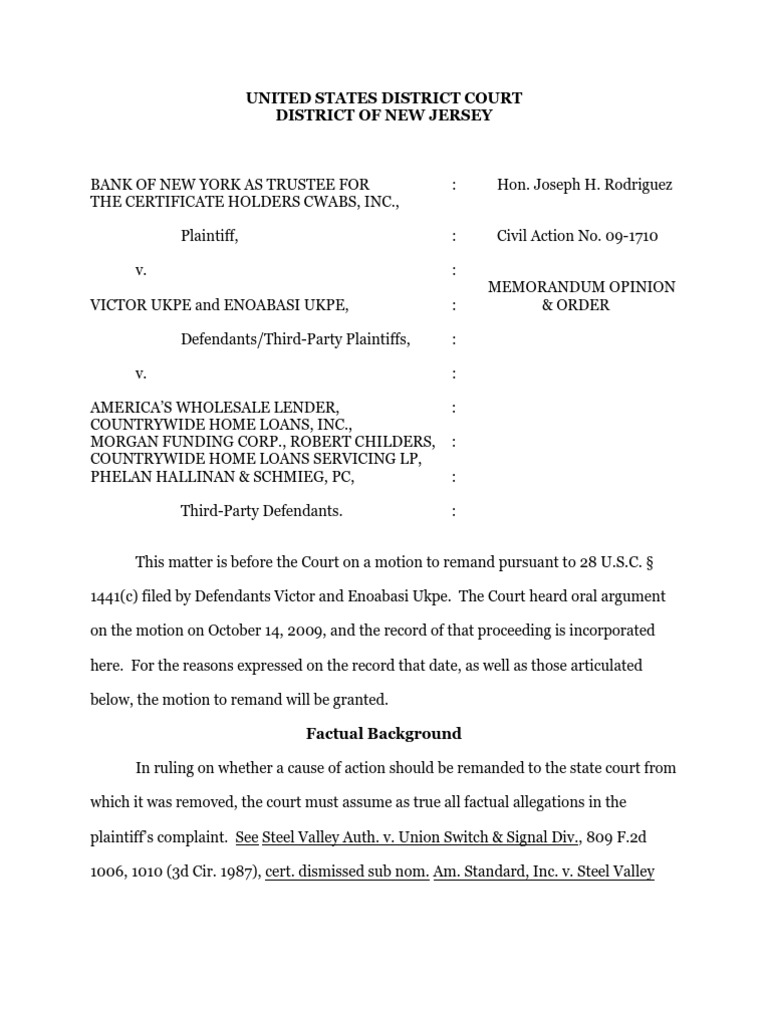 Remand Back To State Court From District Court | PDF | Jurisdiction ...